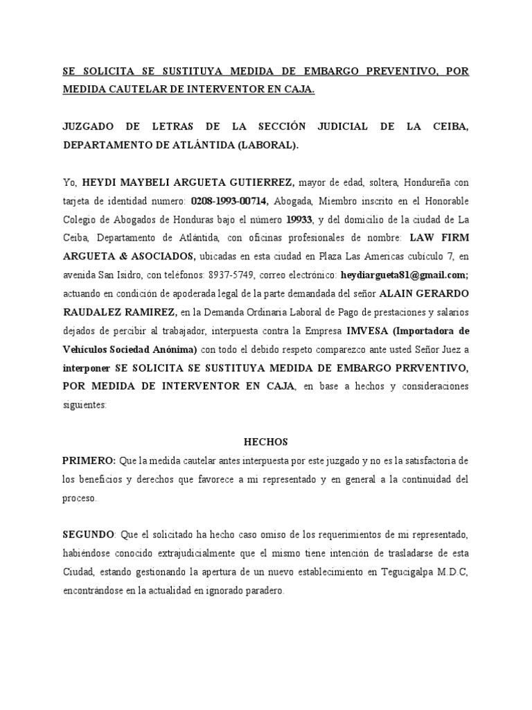 Se Solicita Se Sustituya Medida de Embargo Preventivo | PDF | Mandato ...