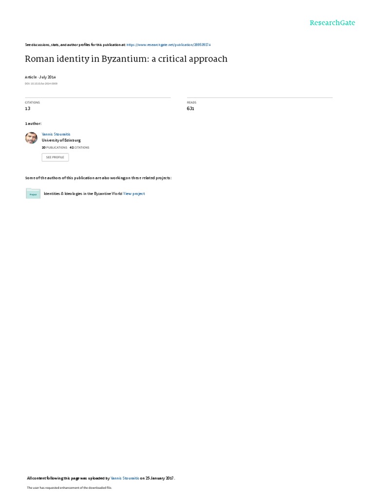 Roman Identity in Byzantium: A Critical Approach: July 2014 | PDF ...