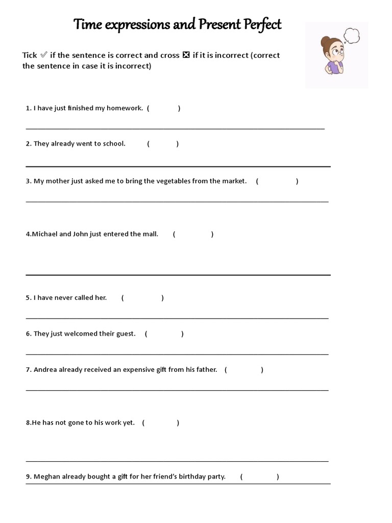 Worksheet For Present Perfect Tense (Time Expression) | PDF ...