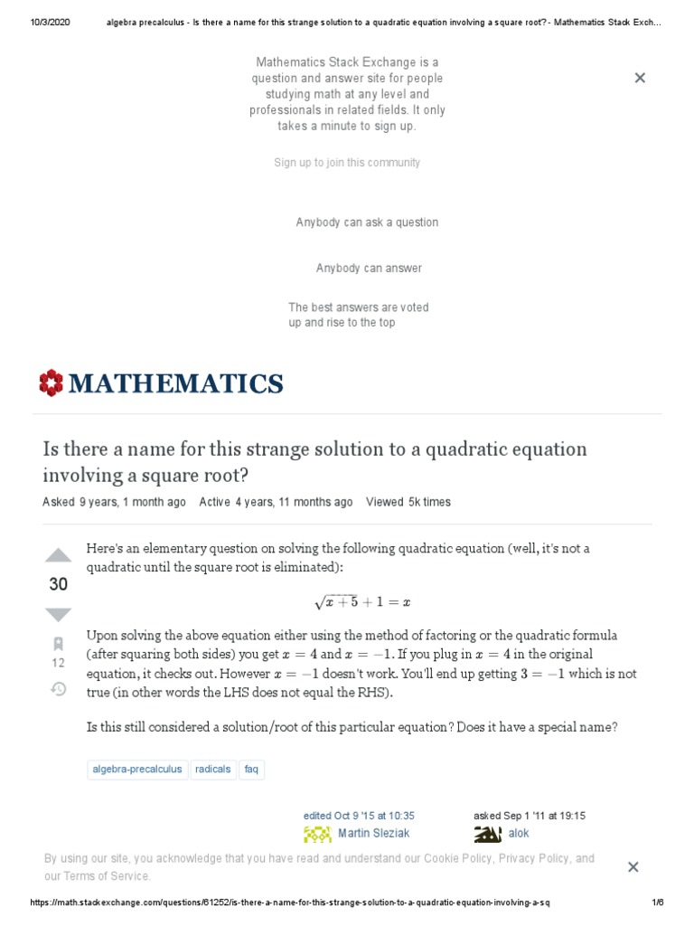 Algebra Precalculus - Is There A Name For This Strange Solution To A ...