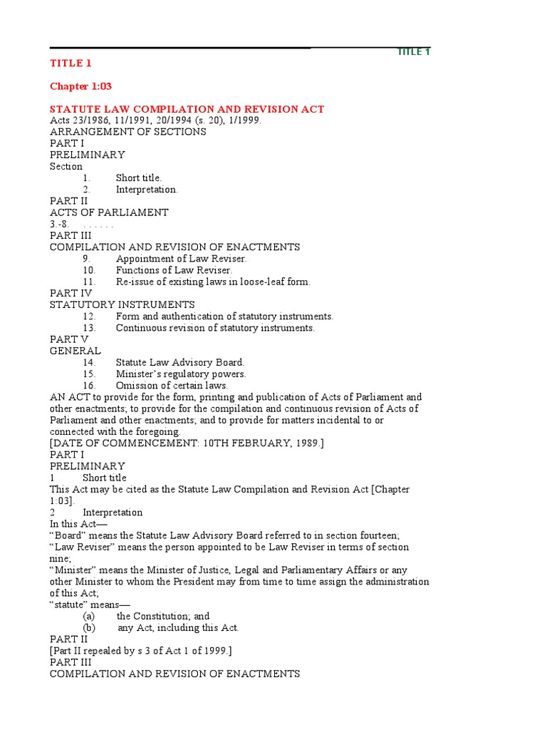 Title 1 Statute Law Compilation and Revision Act | PDF | Repeal | Virtue