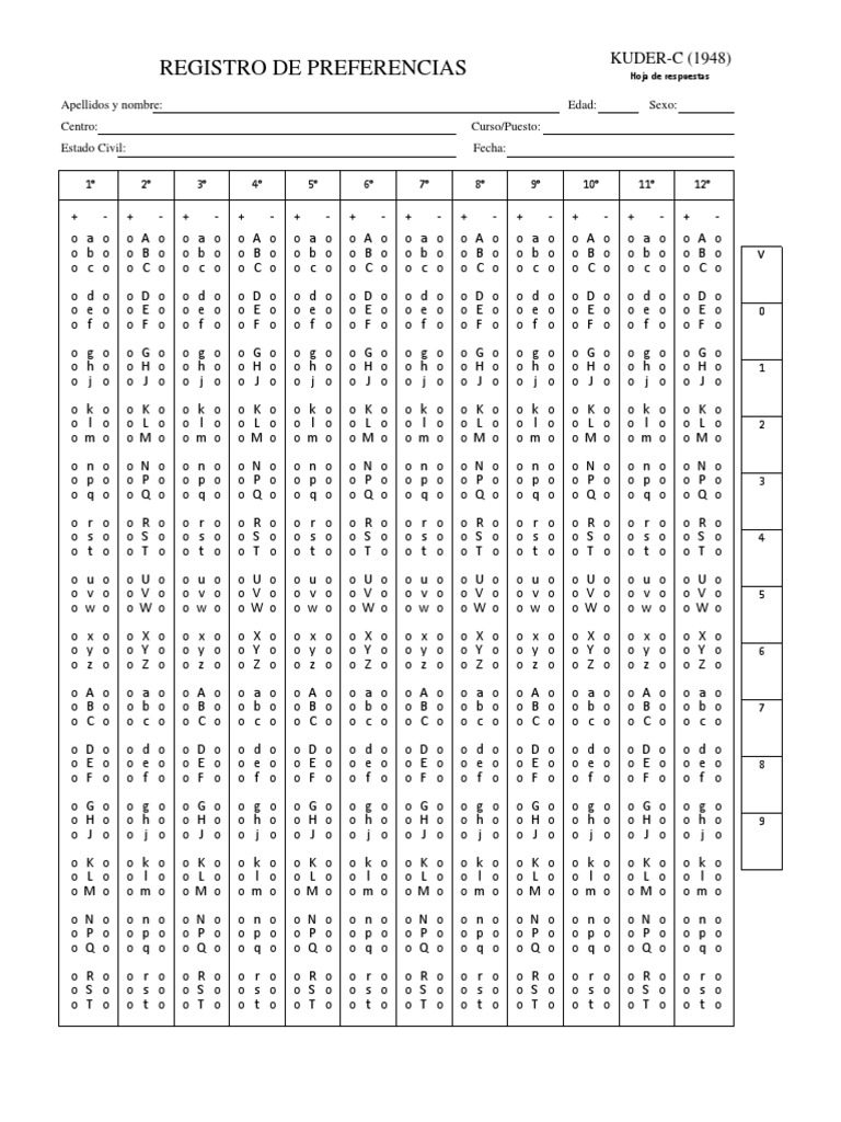 Hoja de Respuesta y Plantillas Kuder - C PDF | PDF