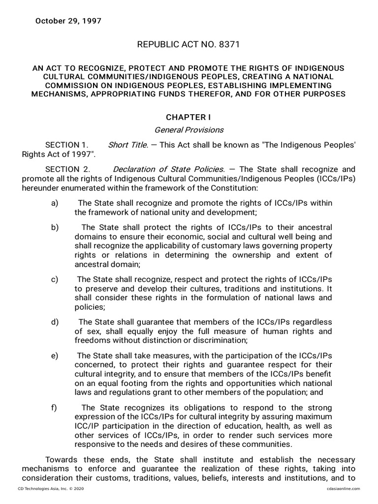 Indigenous Peoples Rights Act (RA 8371) PDF | PDF | Intellectual ...