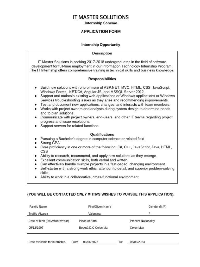 Formato-Internship Application Form PDF | PDF | Software Development ... Formato-Internship Application Form PDF | PDF | Software Development ...