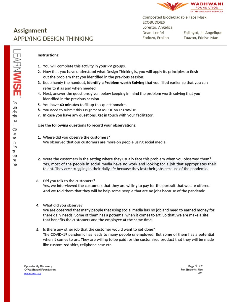 Applying Design Thinking: Assignment | PDF | Cognition | Business