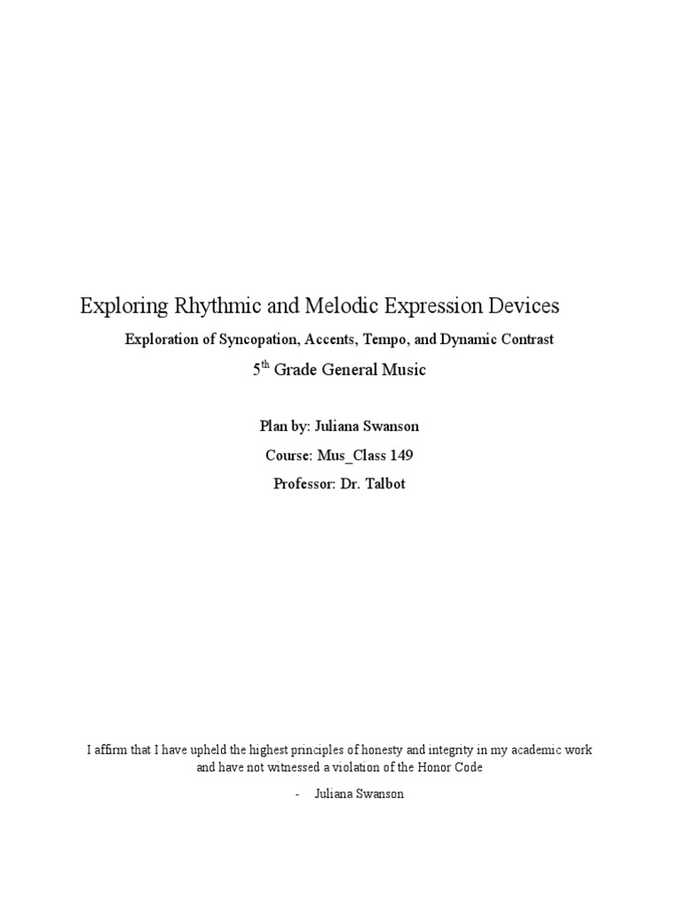 Exploring Rhythmic and Melodic Expression Devices: 5 Grade General ...