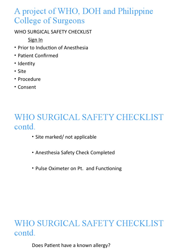 WHO Surgical Safety Checklist Overview | PDF