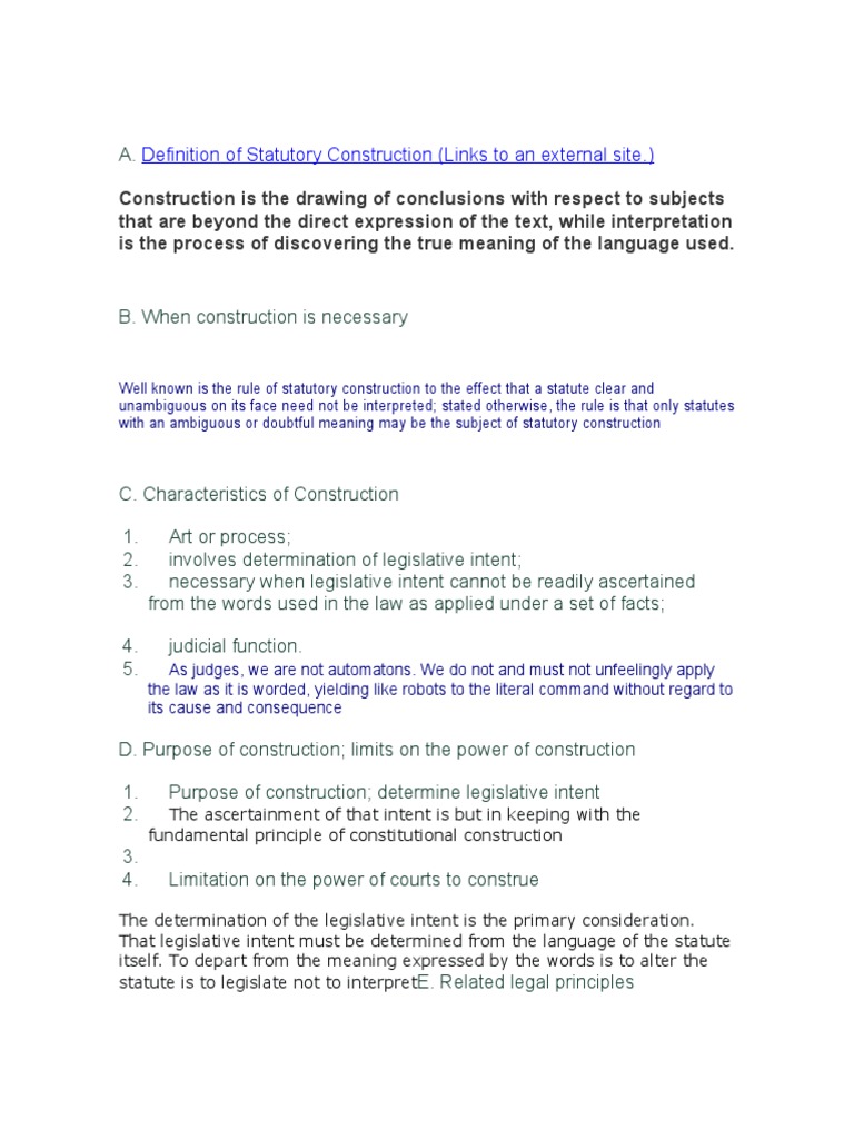 Statutory Construction Notes | PDF | Statutory Interpretation | Bill (Law)