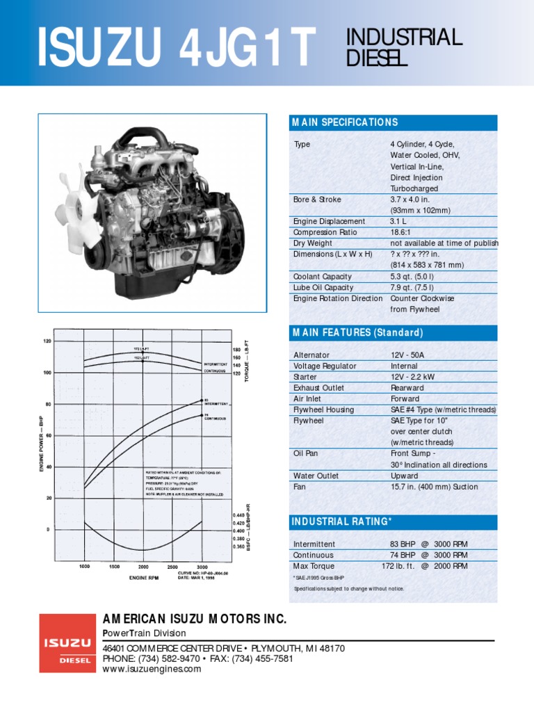 Isuzu 4JG1T Lit Sheet PDF | PDF | Horsepower | Diesel Engine