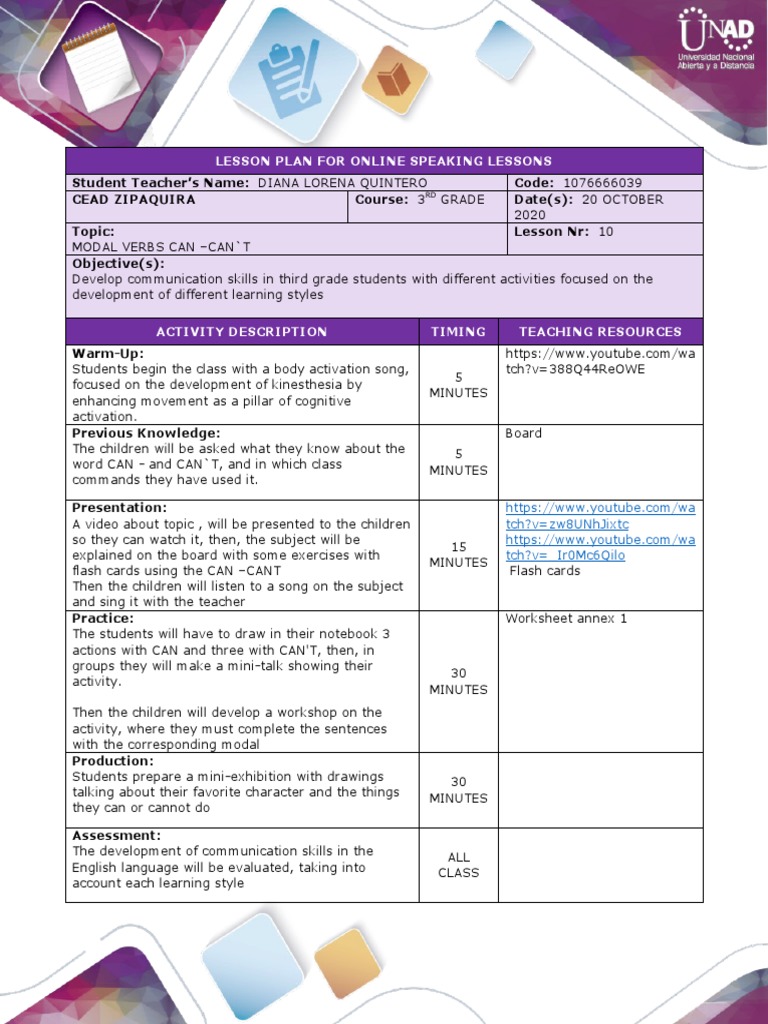 Lesson Plan For Online Speaking Lessons | PDF | Learning Styles ...