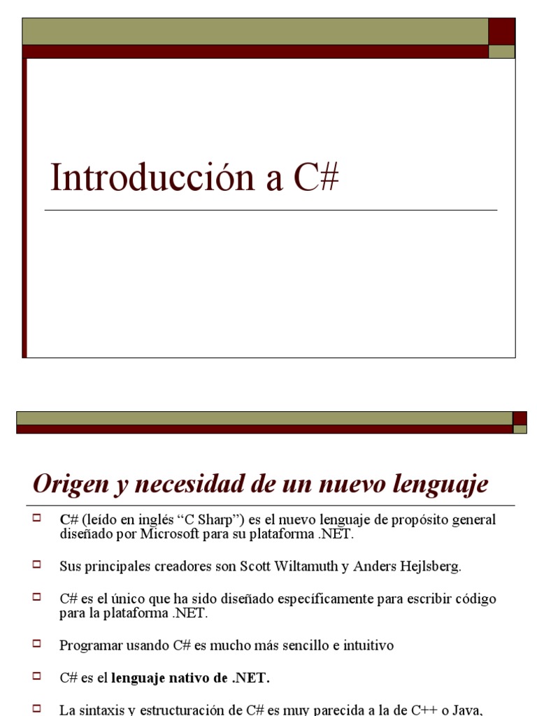 Introduccion A C# | PDF | C Sharp (lenguaje de programación) | .NET ...