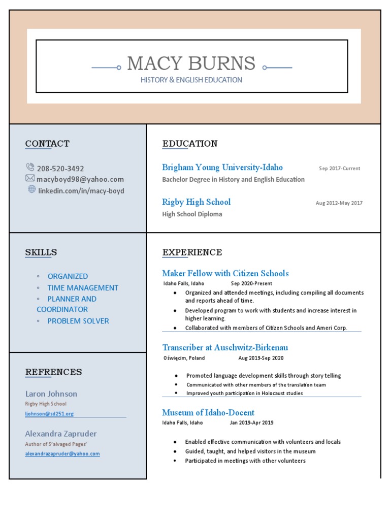Macy Burns Resume 2020 | PDF