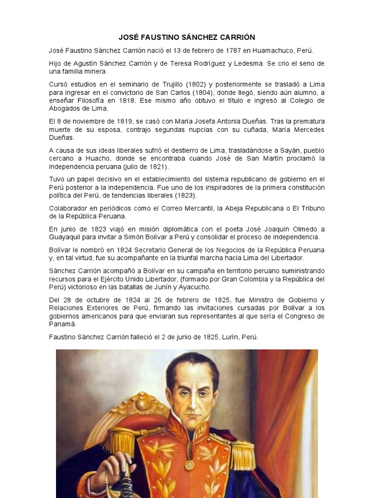 Biografía de José Faustino Sánchez Carrión | PDF | Guerra de la era ...