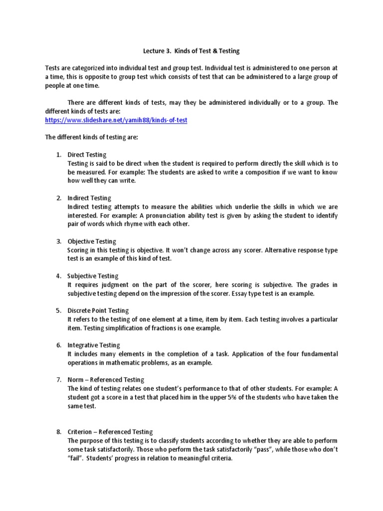 Types of Tests & Testing Explained | PDF | Applied Psychology ...