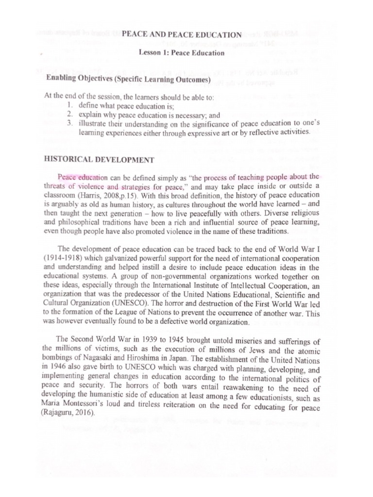 Lesson 1 Peace Education | PDF