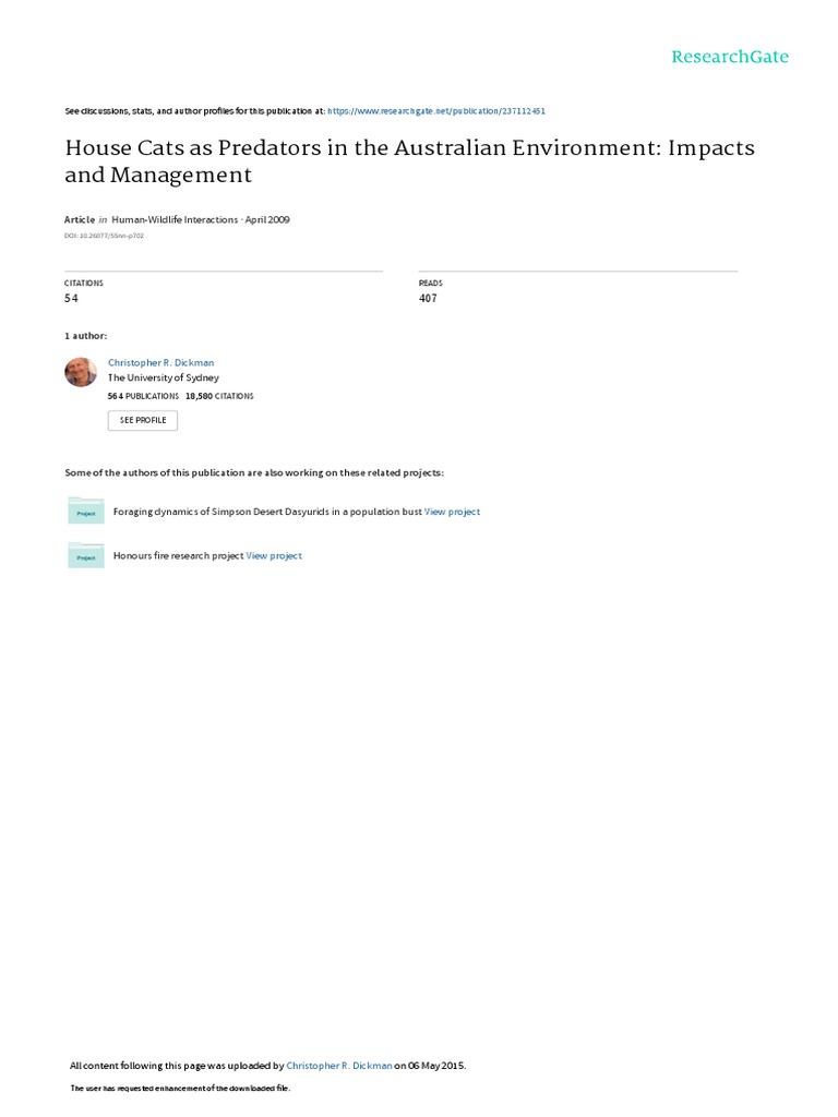 House Cats As Predators in The Australian Environm PDF | PDF | Cats ...