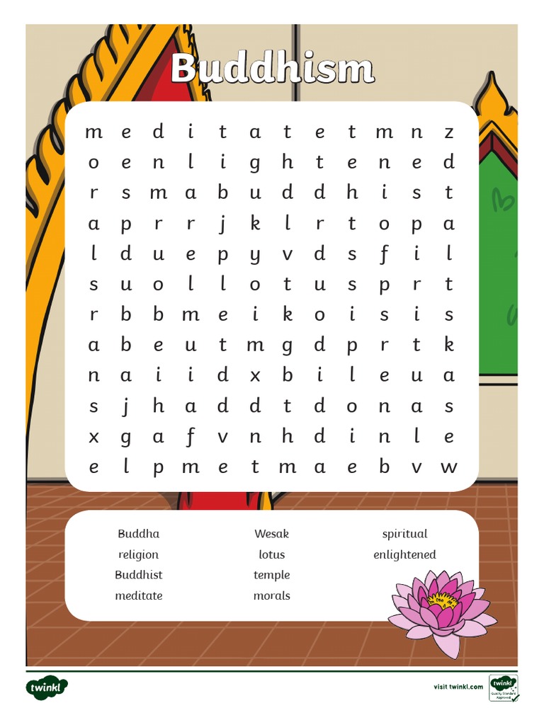 Buddhism Word Search for Kids | PDF | Philosophy | Science & Mathematics