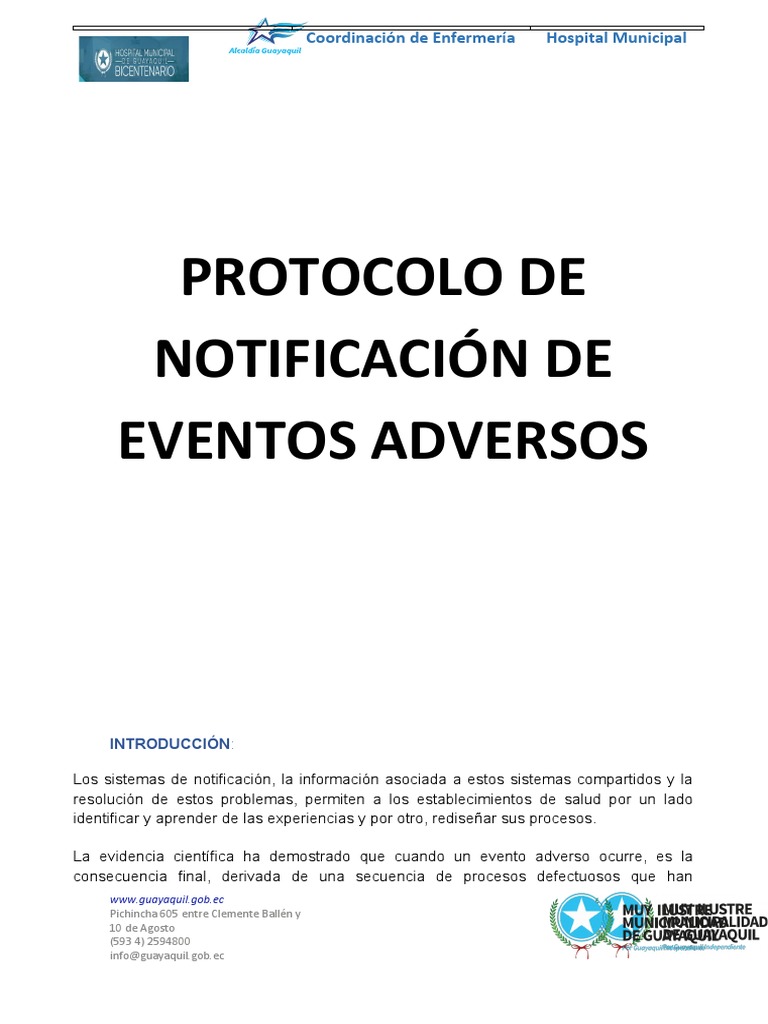 Protocolo para la Notificación de Eventos Adversos en el Hospital Municipal de Guayaquil | PDF ...