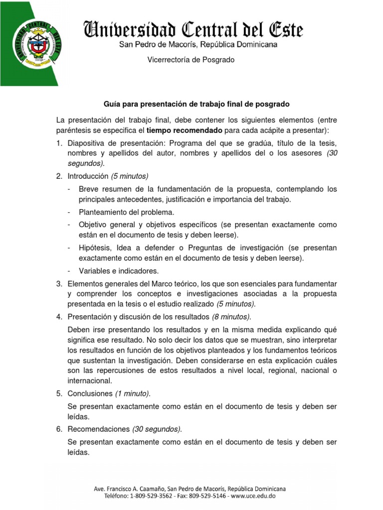 Guía para Exposición de Tesis de Posgrado | PDF