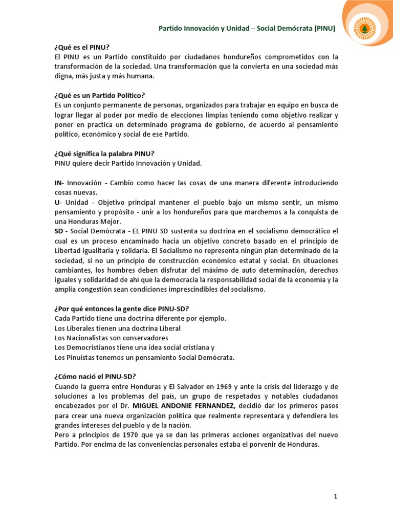 Historia del Partido PINU en Honduras | PDF | Honduras | Democracia