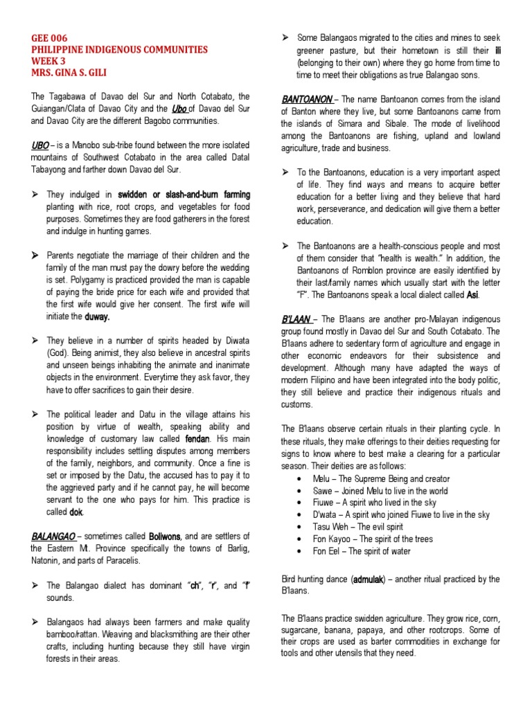 Ubo Bantoanon: GEE 006 Philippine Indigenous Communities Week 3 Mrs ...