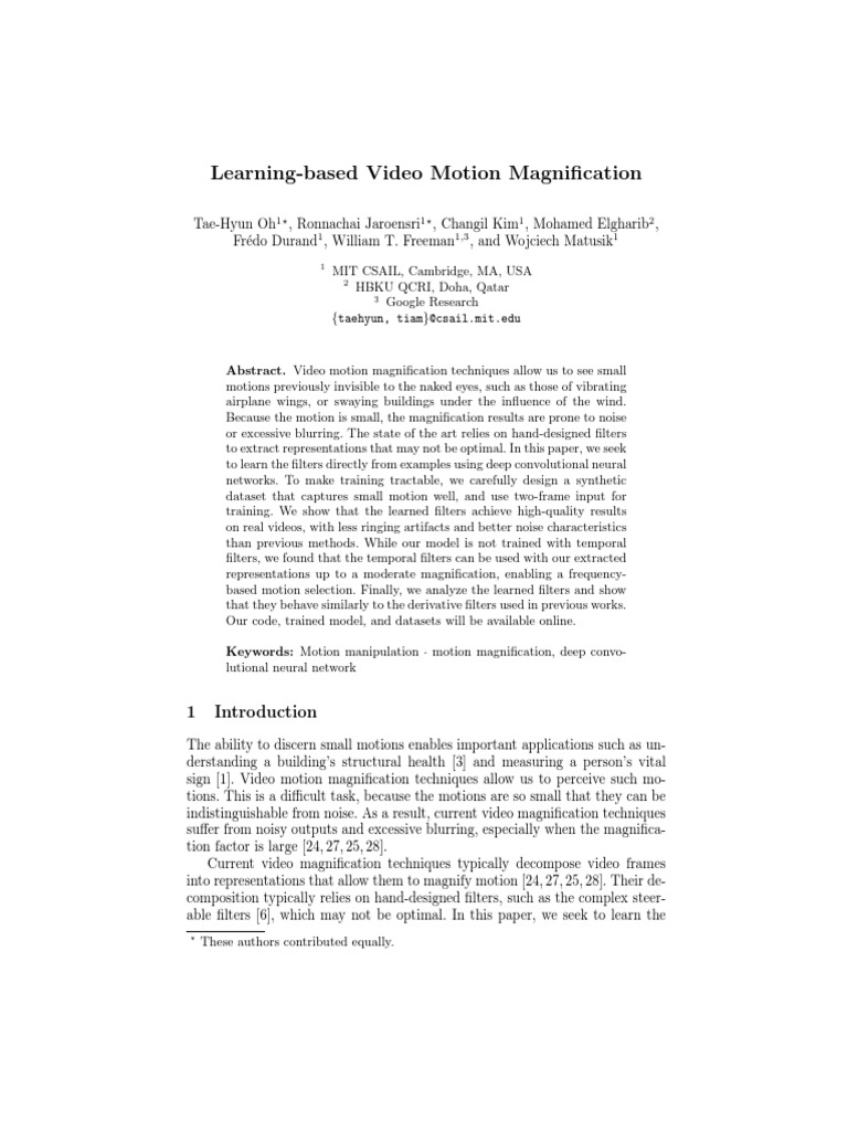 Learning-Based Video Motion Magnification | PDF | Pixel | Filter (Signal Processing)