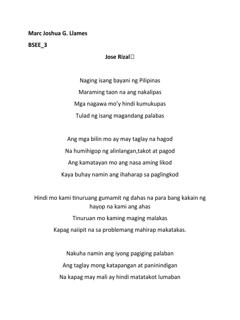 Llames Marc Joshua Poem | PDF