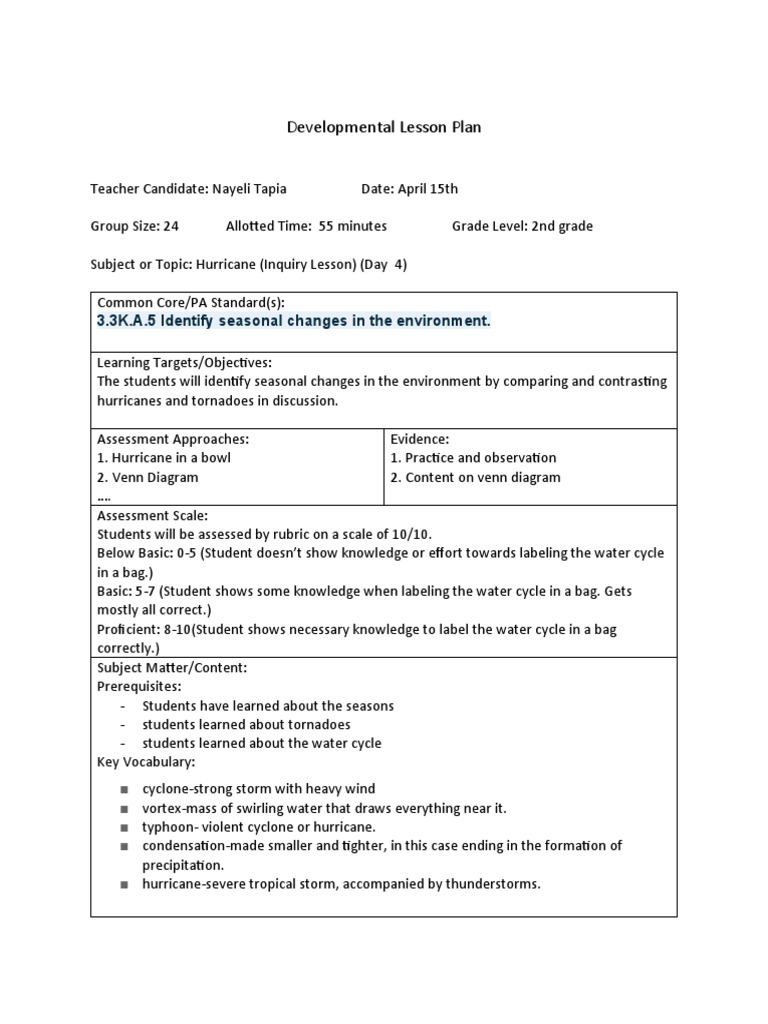 2nd Grade Hurricane Inquiry Lesson Plan | PDF | Eye (Cyclone ...