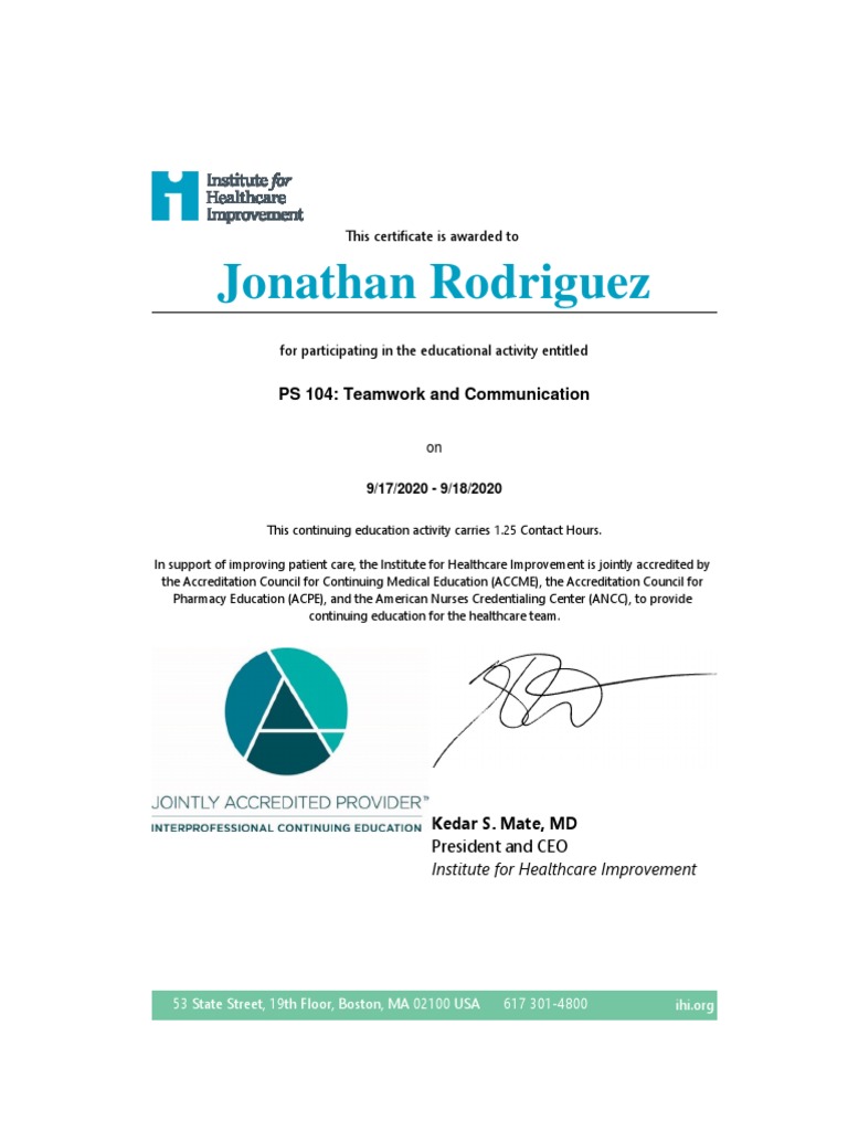 Ihi ps104 Certificate 1 | PDF | Self-Improvement | Wellness