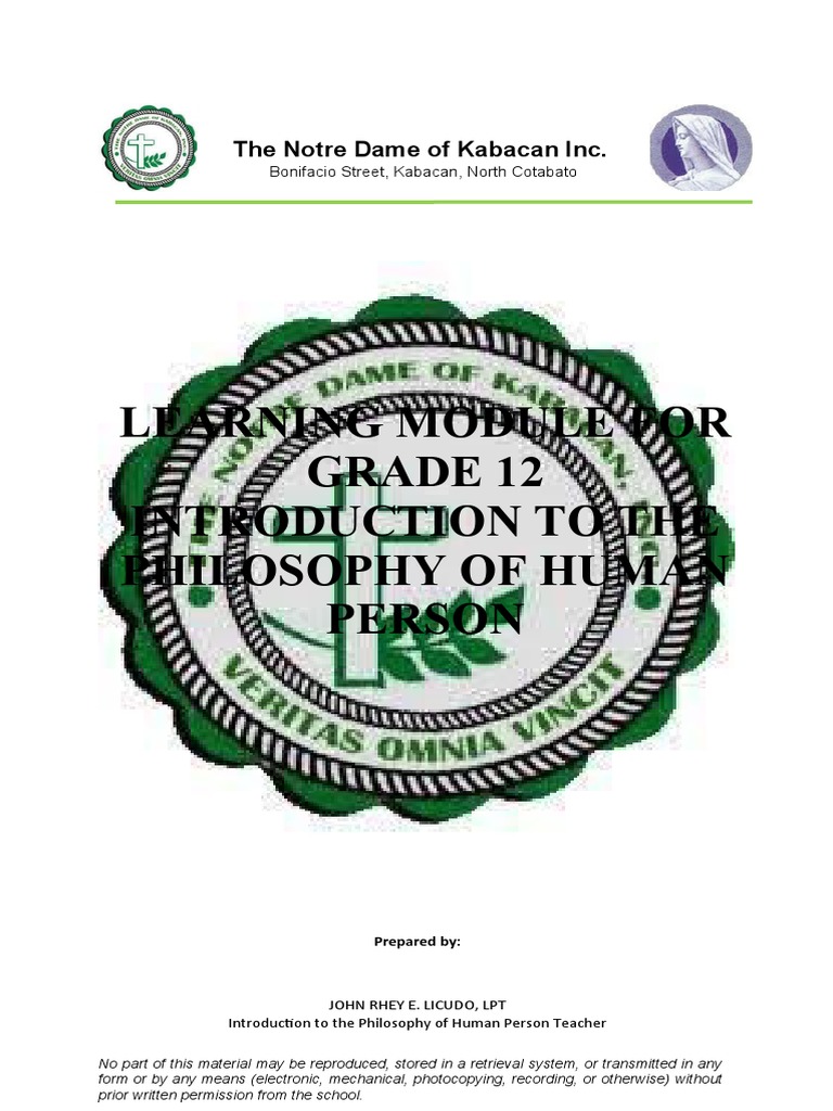 Learning Module For Grade 12 Introduction To The Philosophy of Human ...