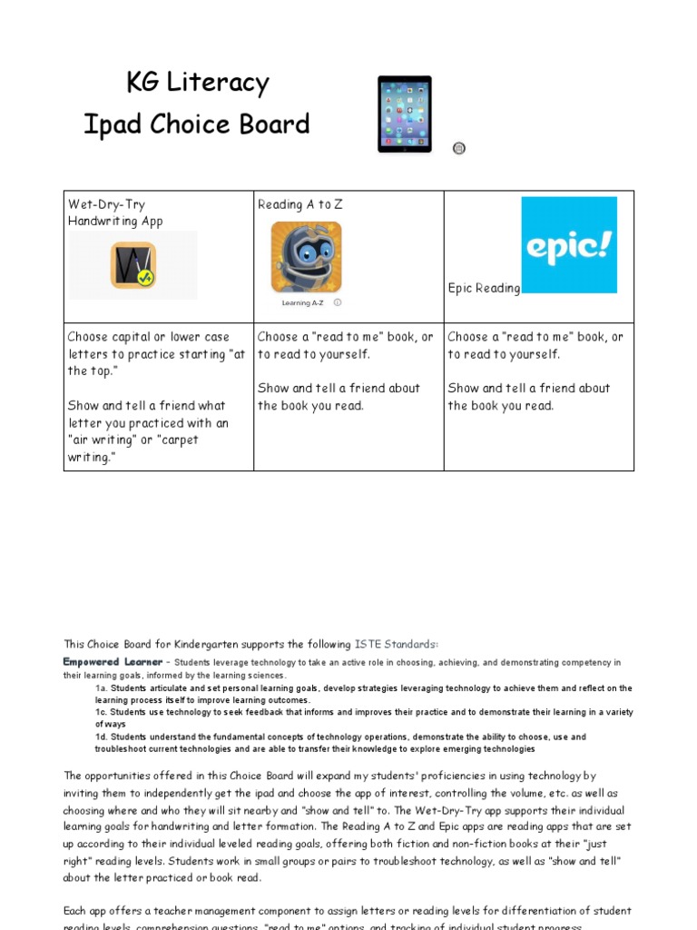 Litearcy Choice Board | PDF | Literacy | Phonics