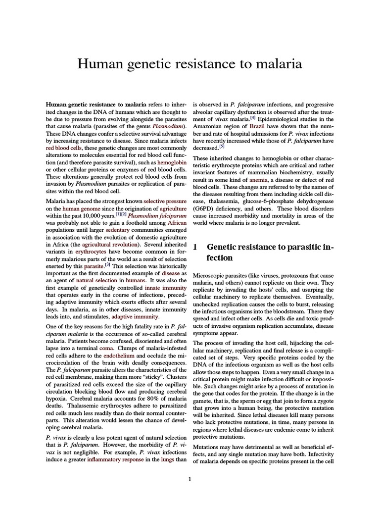 Human Genetic Resistance To Malaria | Download Free PDF | Molecular ...