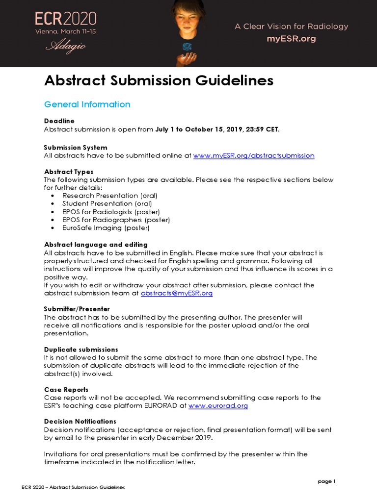 ECR 2020 - Abstract Submission Guidelines PDF | PDF | Abstract (Summary ...