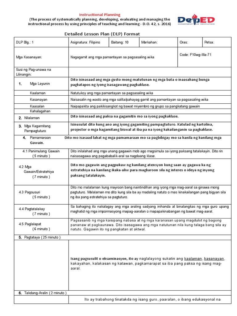 Detailed Lesson Plan (DLP) Format: Instructional Planning | PDF