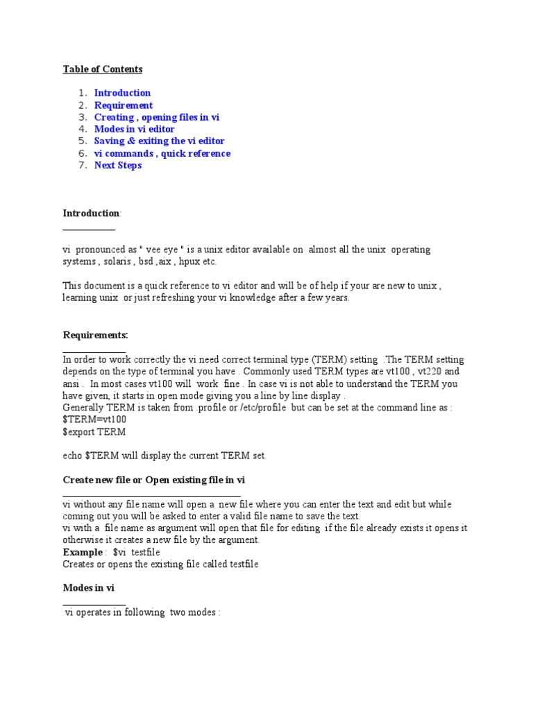 Requirement Creating, Opening Files in VI Modes in VI Editor Saving & Exiting The VI Editor VI ...
