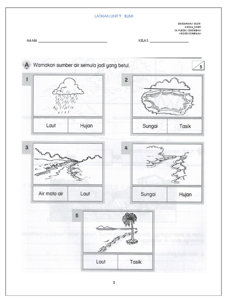 Sains Tahun 2 - Latihan Unit 9 (Bumi) | PDF