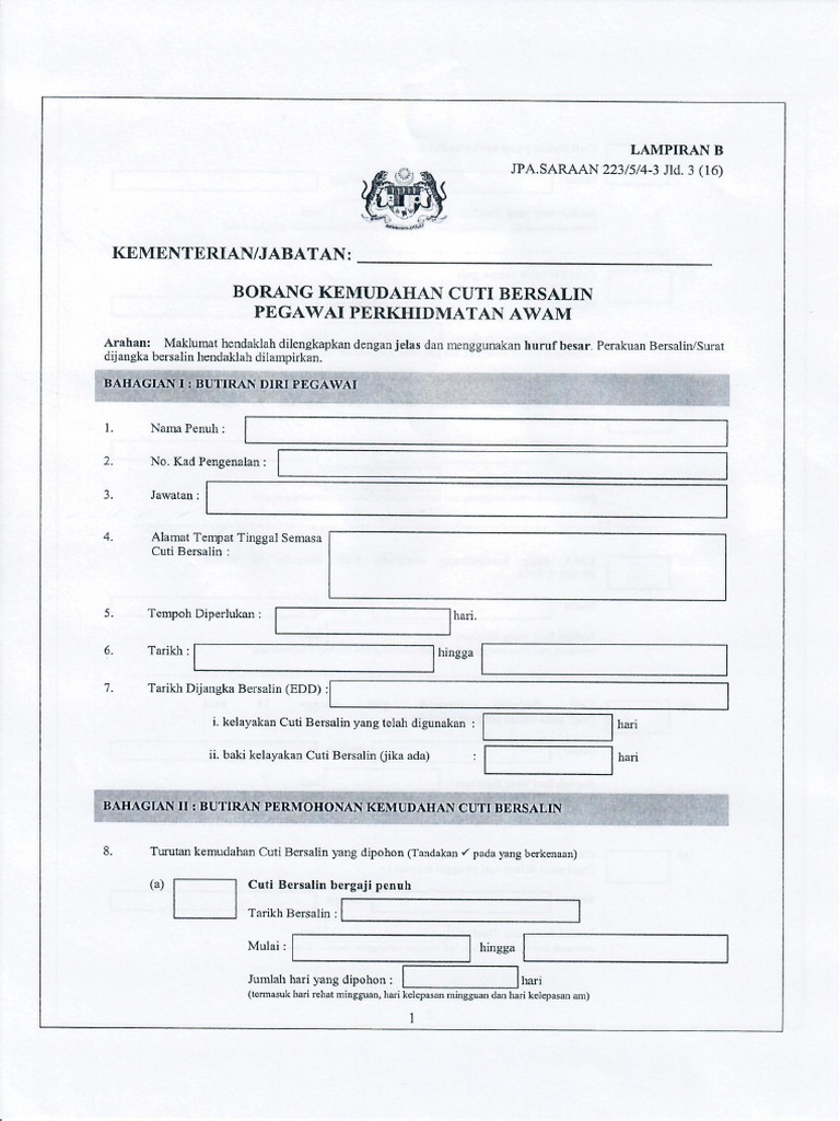 2.borang Kemudahan Cuti Bersalin Pegawai Perkhidmatan Awam PDF | PDF 2.borang Kemudahan Cuti Bersalin Pegawai Perkhidmatan Awam PDF | PDF