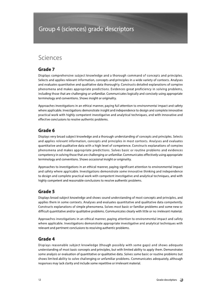 IB Science Grade Descriptors | PDF