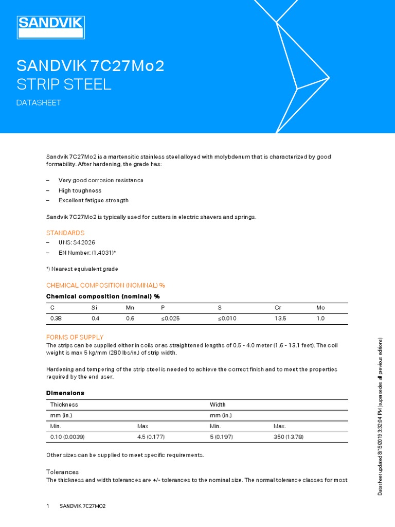 Datasheet-Sandvik-7c27mo2-En-V2019-08-15 15 - 32 Version 1 | PDF | Heat ...