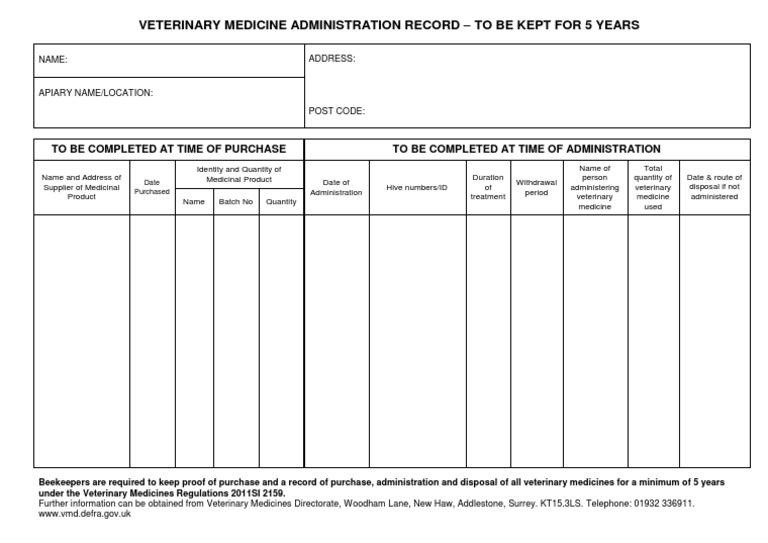 Veterinary Medicine Administration Record | PDF
