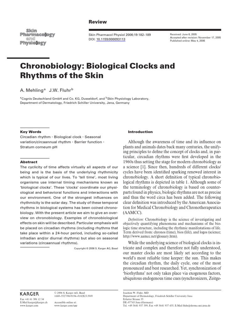 Chronobiology Biological Clocks And Rhythms Of The Skin A Mehling A J
