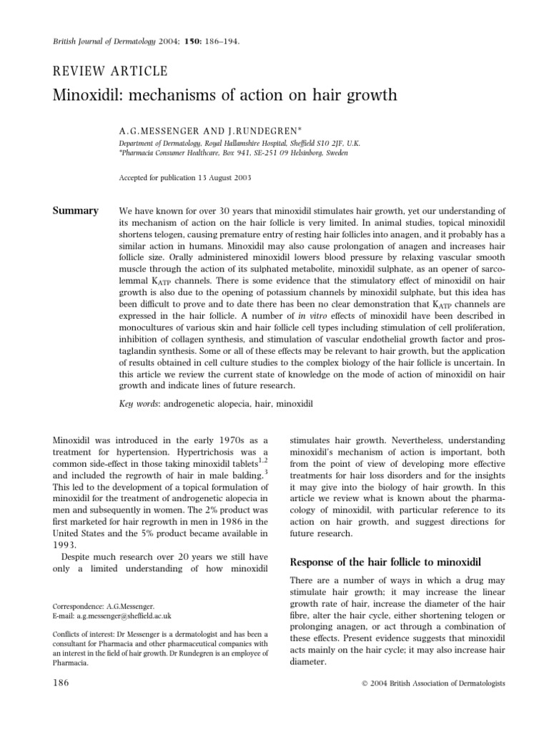 Minoxidil Mechanisms for Hair Growth | PDF | Hair Loss | Vascular ...