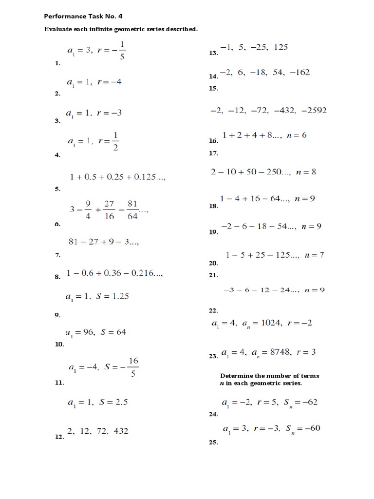Activity Sheet - Geometric Series | PDF