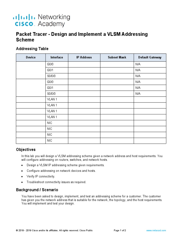 Lab 8.4 - Design and Implement A VLSM Addressing Scheme | PDF | Ip ...