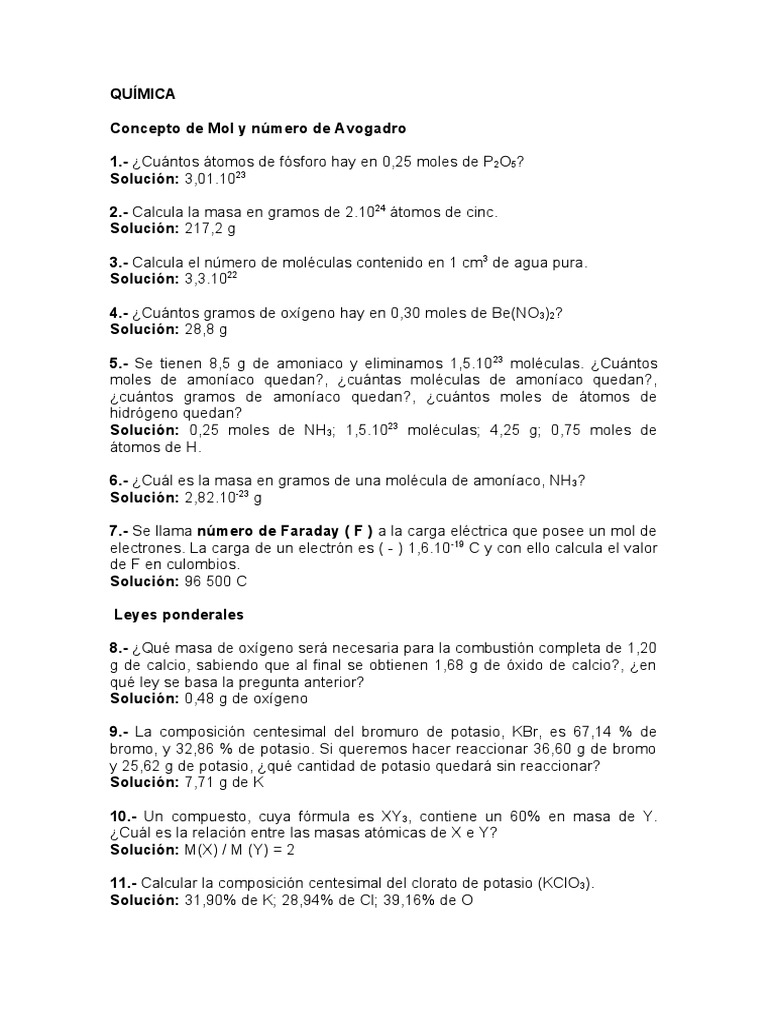 Química - Hoja 1b | PDF | Mole (Unidad) | Amoníaco