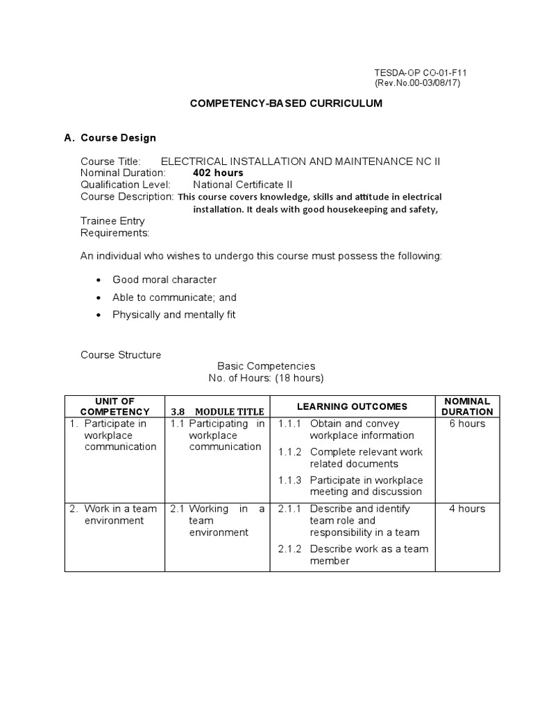 2a. TESDA-OP-CO-01-F11 CBC EIM NC II FINAL AND CONSOLIDATED | PDF ...