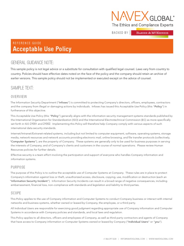 Acceptable Use Policy Sample Template | PDF | Information Security ...