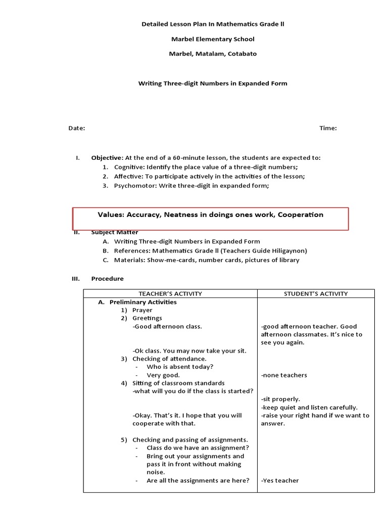 Grade 2 Math Lesson Plan: Expanded Form | PDF