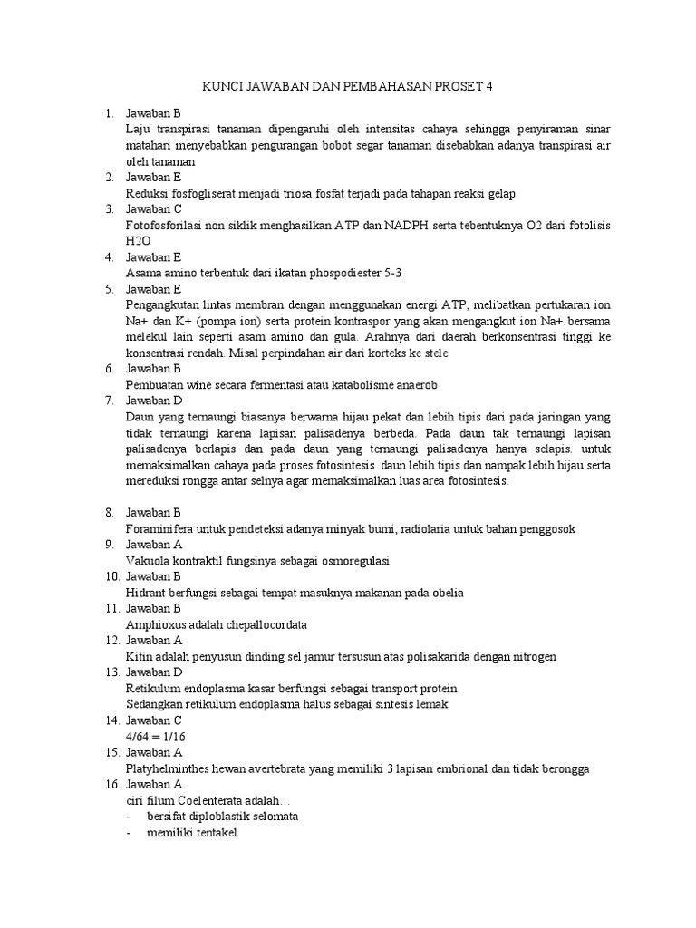 Kunci Jawaban Dan Pembahasan Proset 1 | PDF | Sains & Matematika