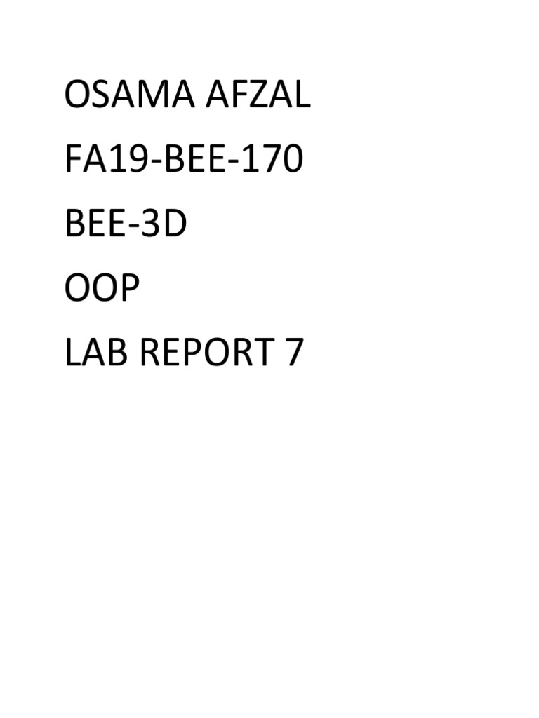 Oop Lab 7 Fa19-Bee-170 | PDF | Arithmetic | Computer Programming
